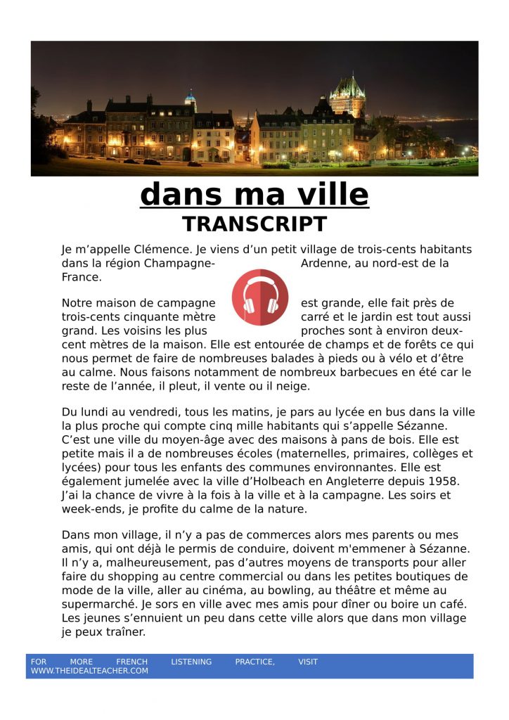 Ma Ville - French Listening Practice & Transcript - Qualified German ...