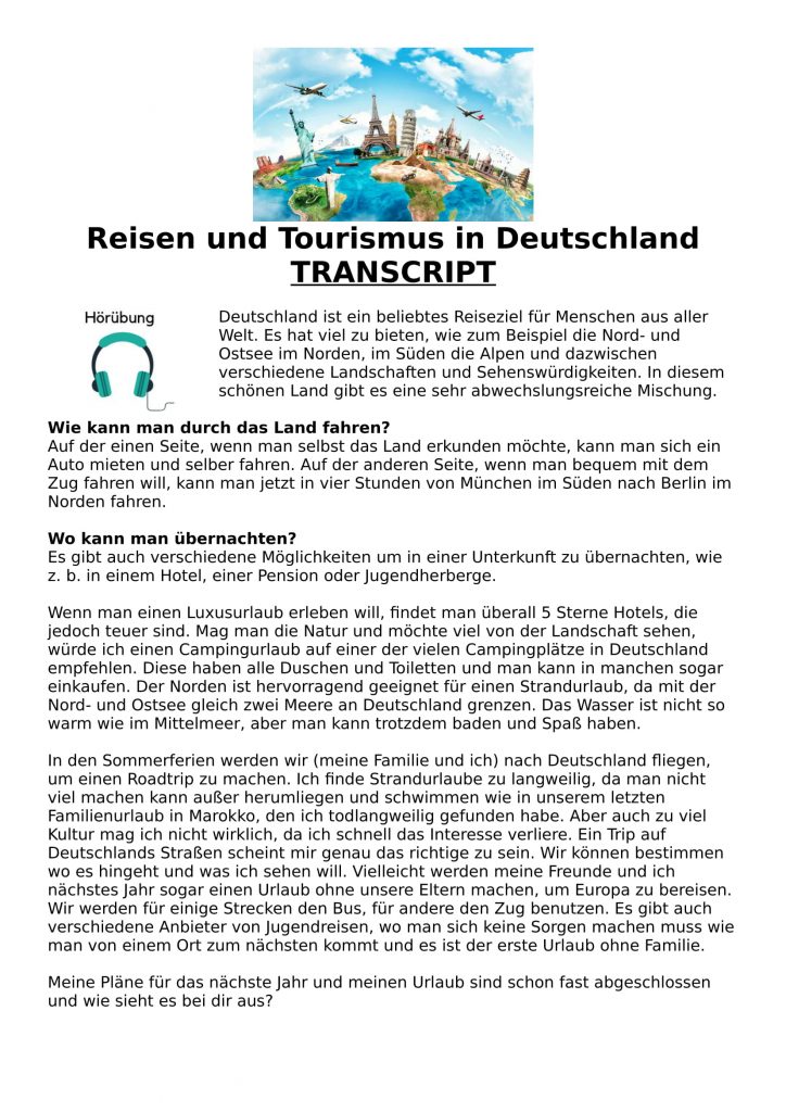 Holidays in Germany – GCSE German Listening Lesson with Transcript ...